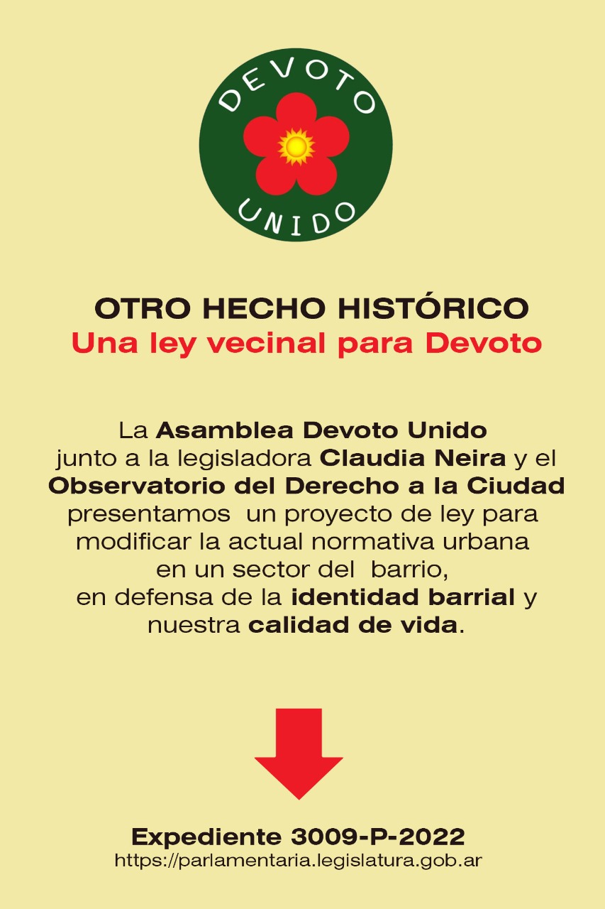 Devoto Unido presentó un Proyecto de Ley para proteger la identidad de su barrio y la calidad ...